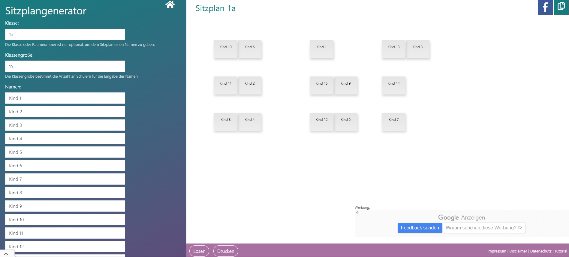 Sitzplatzgenerator – Schooltools