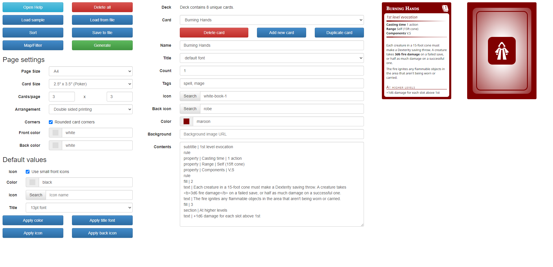 RPG Cards Generator – Schooltools