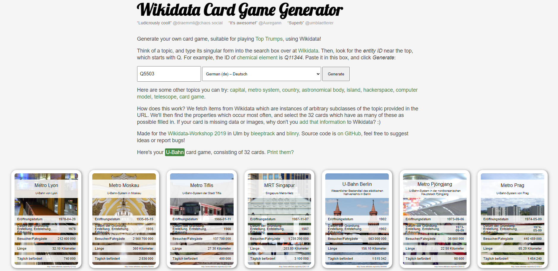 Wikidata Card Game Generator – Schooltools